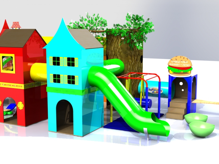 909 Children's Indoor Obstacle Course With A Tree & Town Theme
