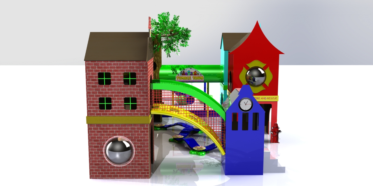 909 Children's Indoor Obstacle Course With A Tree & Town Theme