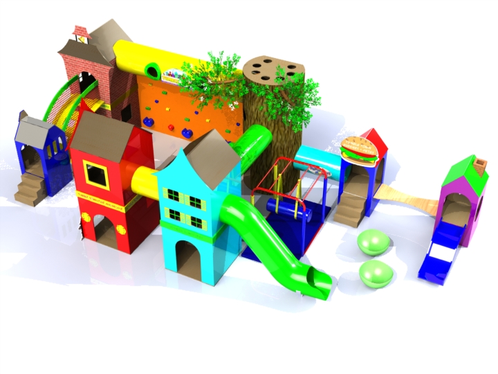 909 Children's Indoor Obstacle Course With A Tree & Town Theme